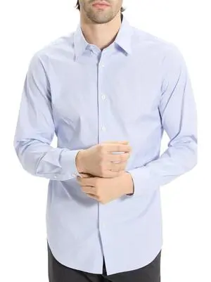 Theory Sylvian Pinstripe Stretch Cotton & Nylon Button-up Shirt - Blue Multi - G0d