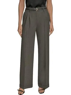 Donna Karan New York Belted Plaid Wide Leg Pants - Dark Mineral Multi