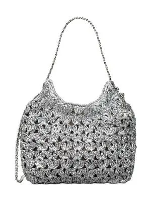 TORY BURCH Fleming Metallic Woven Mini Hobo Bag
