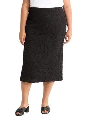 Eileen Fisher Textured Organic Cotton Blend Pencil Skirt - Black