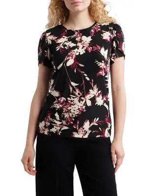 Anne Klein Floral Tulip Sleeve Top - Anne Black/chianti Mul