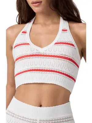 FLORENCE BY MILLS Pointelle Halter Crop Top - Bright White/poppy Red
