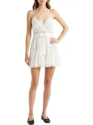 LoveShackFancy Sibelle Pleated Bodice Lace Inset Silk Minidress - Ivory