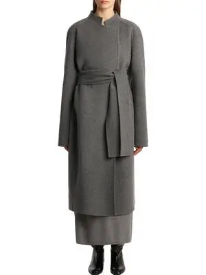 Khaite Deena Wool Belted Coat - Grey Melange