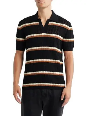 PERCIVAL Tessaro Stripe Open Knit Polo - Black