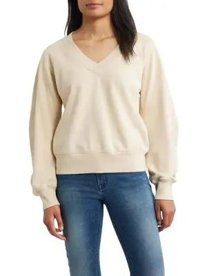 CITY BLUES Zip Detail Ruched Sleeve Sweatshirt - Bone White