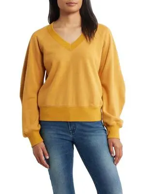 CITY BLUES Zip Detail Ruched Sleeve Sweatshirt - Marigold