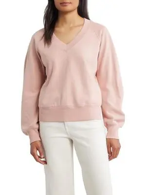 CITY BLUES Zip Detail Ruched Sleeve Sweatshirt - Rose