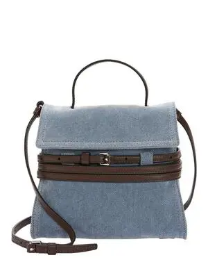 Moschino Denim Handheld Bag - Sky Blue/dark Brown