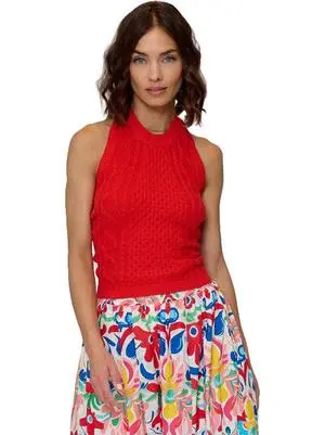 Central Park West Cabled Halter Knit Top - Red