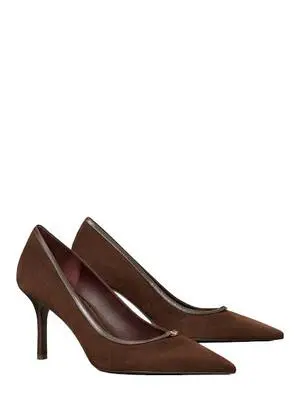 Tory Burch Double T Buckle Pointed Toe Pump - Dark Cocoa /dark Cocoa