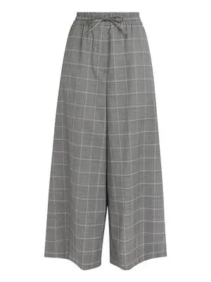 Max Mara Wool-blend Check Wide-leg Trousers - Grey