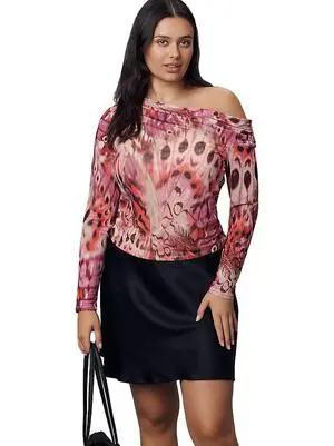 AFRM Barry Long-Sleeve Mesh Top Berry Butterfly