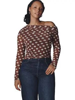 AFRM Barry Long-Sleeve Mesh Top Chocolate Halo Dot