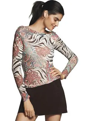 AFRM Barry Long-Sleeve Mesh Top Gilded Paisley
