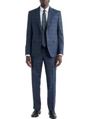 JACK VICTOR Esprit Blue Plaid Wool Suit - Mid Blue