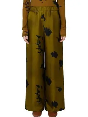 MM BY MAX MARA Helga Printed Silk Straight Leg Pants - Olive Green