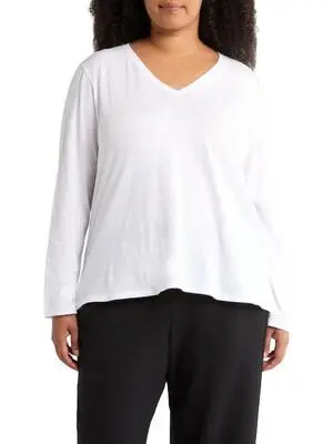 Eileen Fisher Organic Cotton Slub Jersey V-neck T-shirt - White