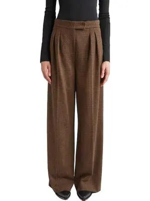 Max Mara Ponza Pleated Houndstooth Check Wide Leg Pants - Chocolate