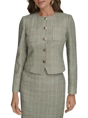 Donna Karan New York Button Front Tweed Jacket - Weathered Sage