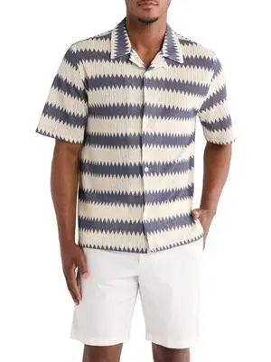 PACSUN Stripe Textured Cotton Blend Camp Shirt - Blue/white