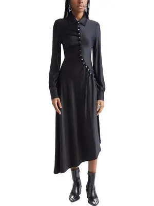 Rabanne Long Sleeve Draped Jersey Midi Dress - Black