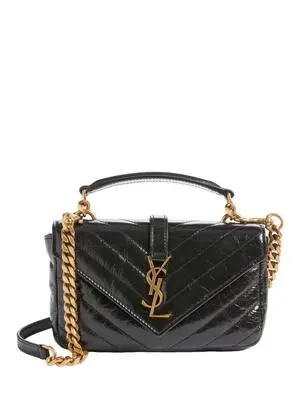 Saint Laurent Mini College Matelassé Leather Crossbody Bag - Noir