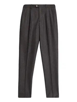 Brunello Cucinelli Wool Flannel Single-pleated Pants - Dark Brown
