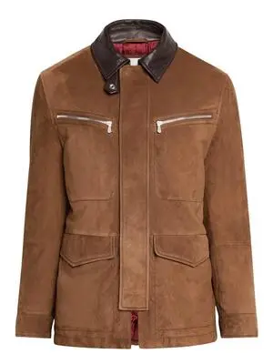 Brunello Cucinelli Suede Car Coat With Leather Collar - Medium Brown