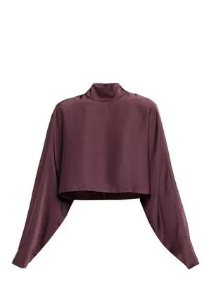 Lapointe Lightweight Satin Crop Caftan Top - Mulberry
