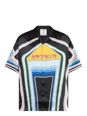 Casablanca Graphic Mountain Cuban Collar Shirt - Black