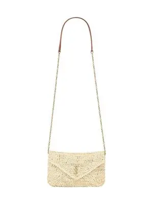 Saint Laurent Small Pouch On Chain - Tan