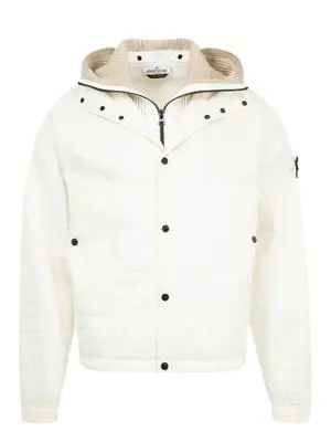 Stone Island Padded Logo Motif Hooded Jacket - White
