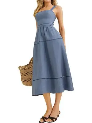 REFORMATION Everett Linen Dress Cornflower