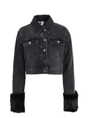 LIU •JO Denim Trucker Jacket With Plush Cuffs