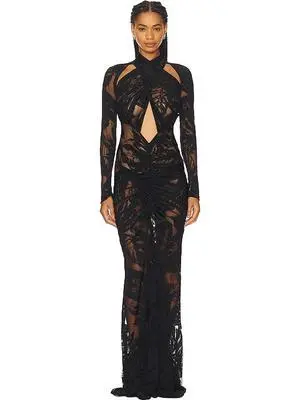 Lapointe Burnout Jersey Halter Ruched Gown - Black