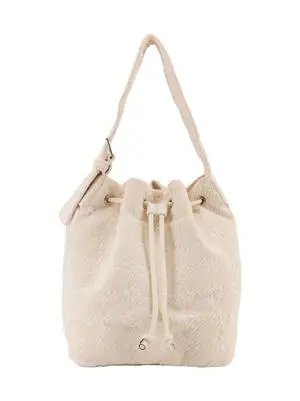 Tory Burch T Monogram Terry Canvas Bucket Bag - White