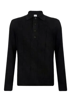 Eleventy Long-sleeve Ribbed Polo Shirt - Black