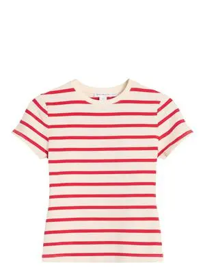Good American Super Stretch Striped Baby T-shirt - Ecru/chili Wide Stripe