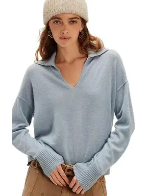 Free People Eloura Cashmere Henley Sweater - Sea Wave