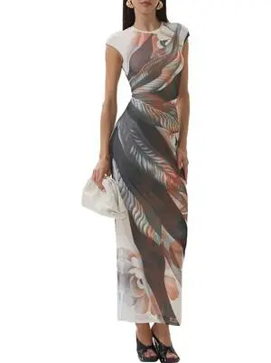 AFRM Cody Print Mesh Dress - Noir Leaf Lotus