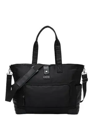 ELLE Voyage 25l Twill And Vegan Leather Weekender Duffle Bag - Black