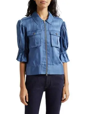 Cinq À Sept Holly Ruffle Sleeve Jacket Indigo