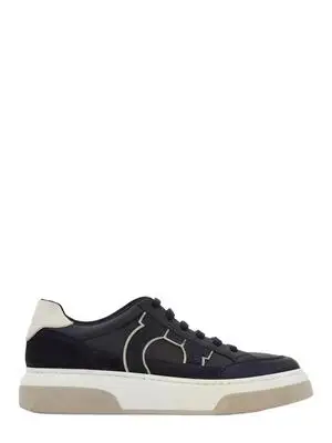 FERRAGAMO Leather Sneakers With Suede Detail - Blue