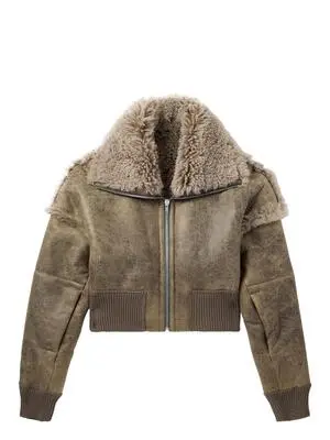 Rick Owens Slim-fit Panelled Shearling Jacket - Brown