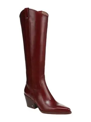 Sam Edelman Wyatt Knee High Western Boots - Deep Scarlet Leather