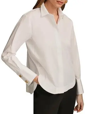 Donna Karan New York Cotton Collared Button Down Shirt - White