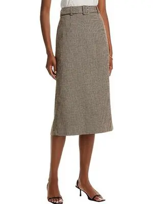 FRENCH CONNECTION Houndstooth Belted Midi Skirt