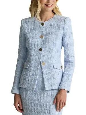 St. John Textured Plaid Jacket - Blue Lagoon
