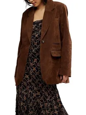 Free People Paper Cut Faux Suede Blazer - Brown Bear
